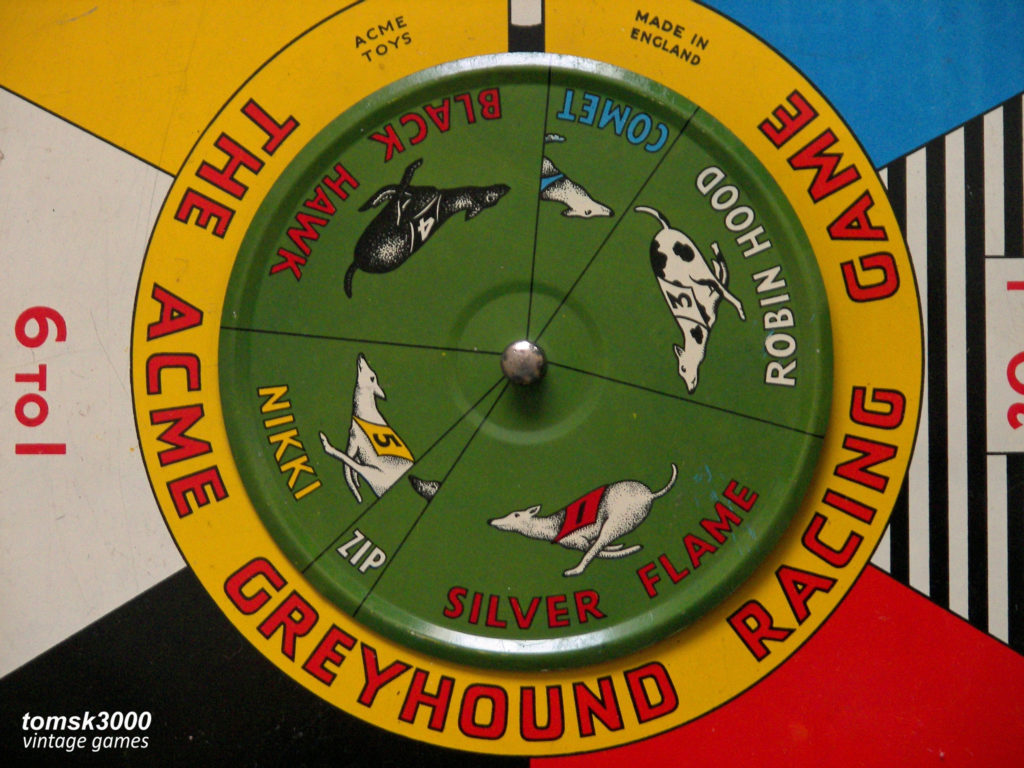 1930's Tinplate GREYHOUND RACING GAME by Acme Toys, England - tomsk3000