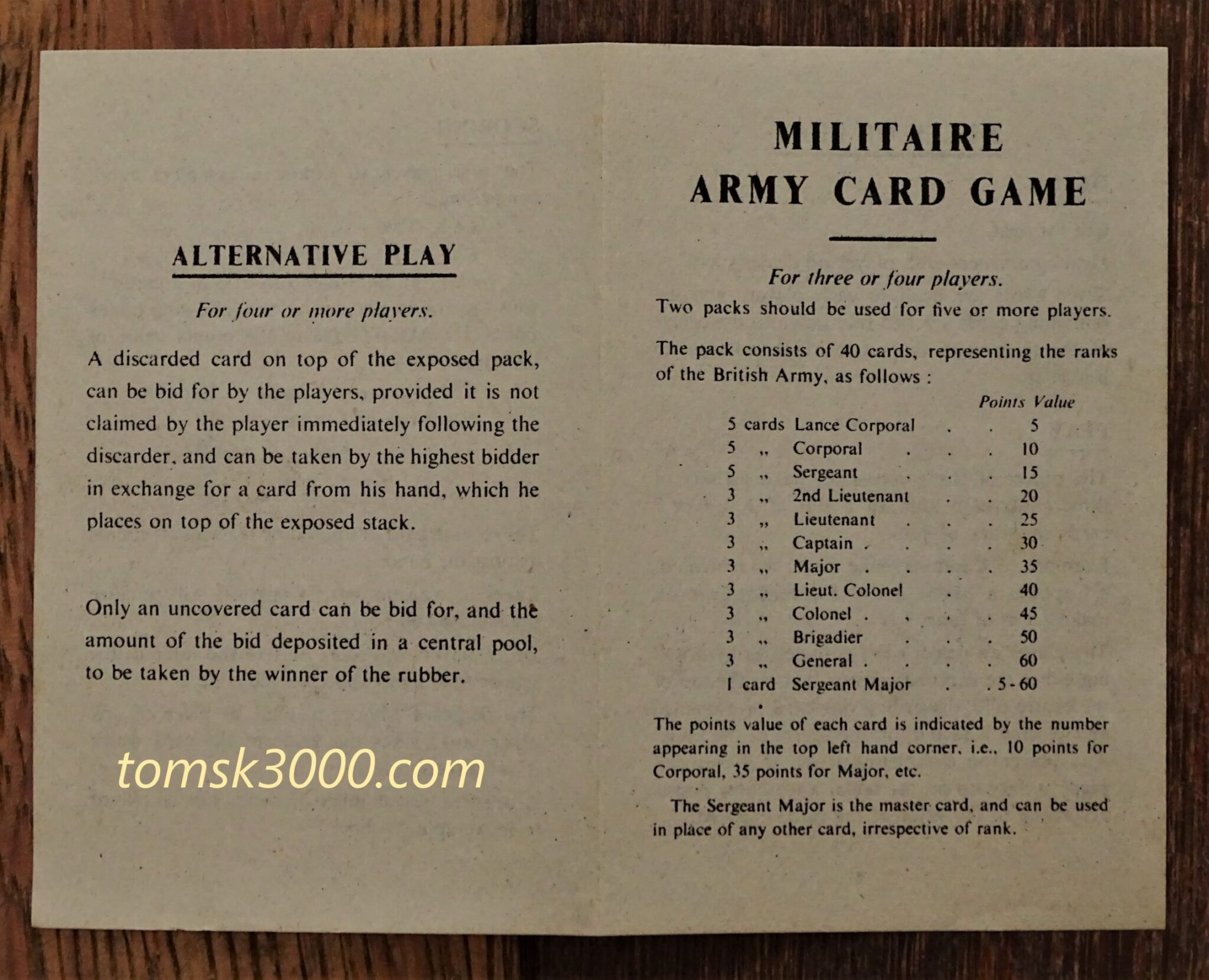 1930's MILITAIRE The British Army Ranks Card Game, England - tomsk3000