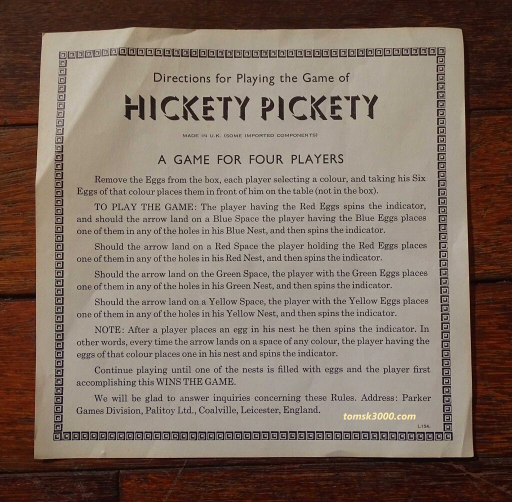 1968 Hickety Pickety Game by Parker Inc., Leicester, England - tomsk3000